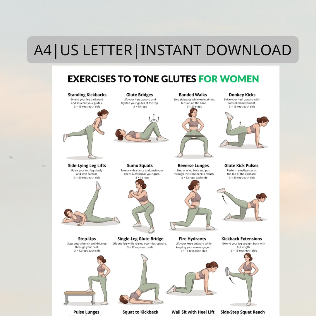 Glute Exercises for Women, Lower Body Exercise Chart, Glute Workout ...