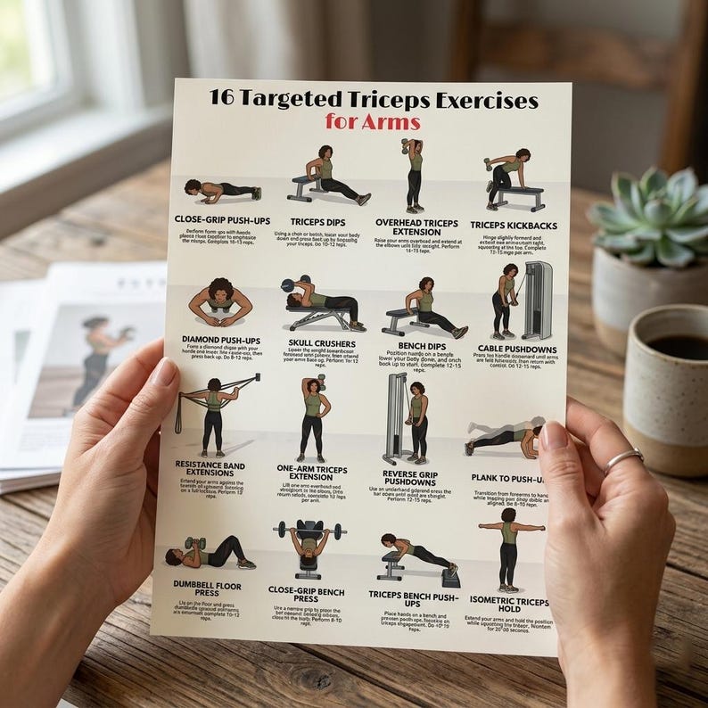 16 Triceps Exercises Arm Workout Printable | Triceps Workout Poster ...