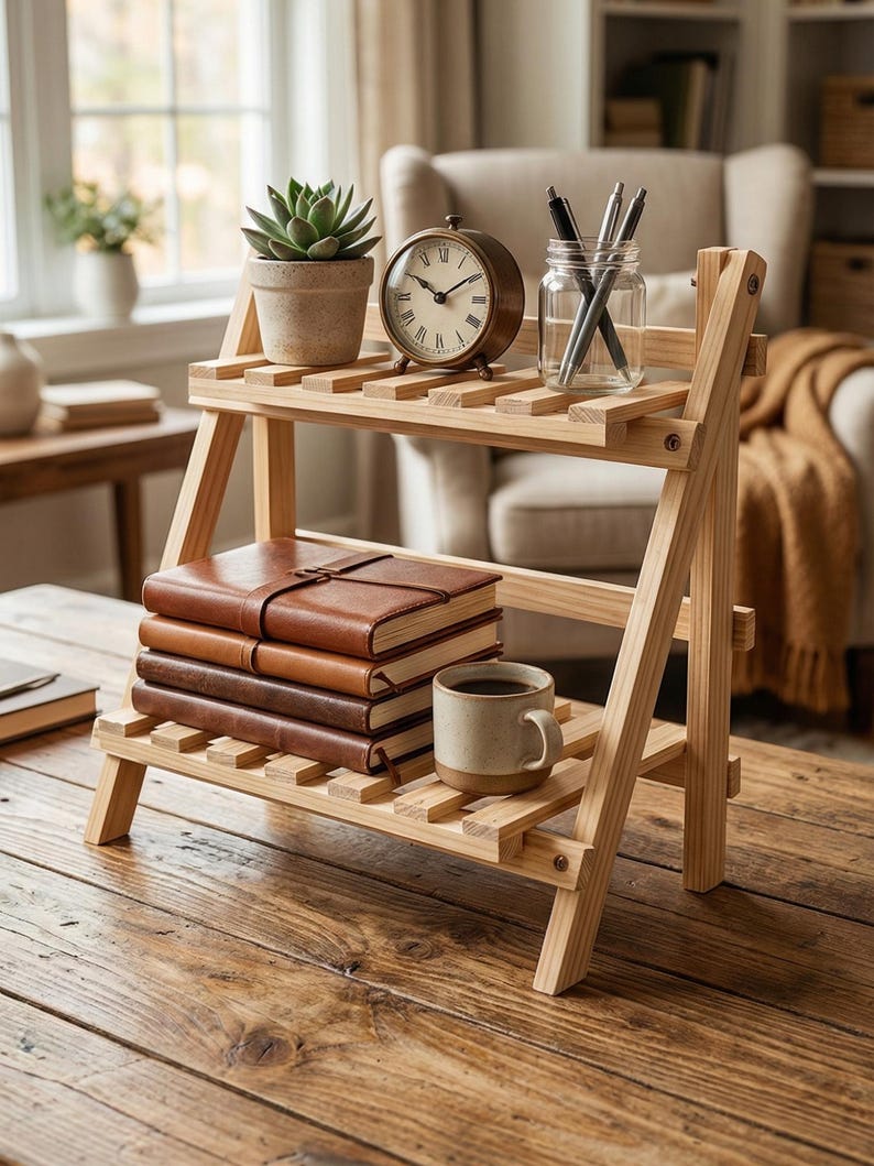 Two Tier Wooden Countertop Shelf Organizer for Desk, Vanity, Kitchen ...
