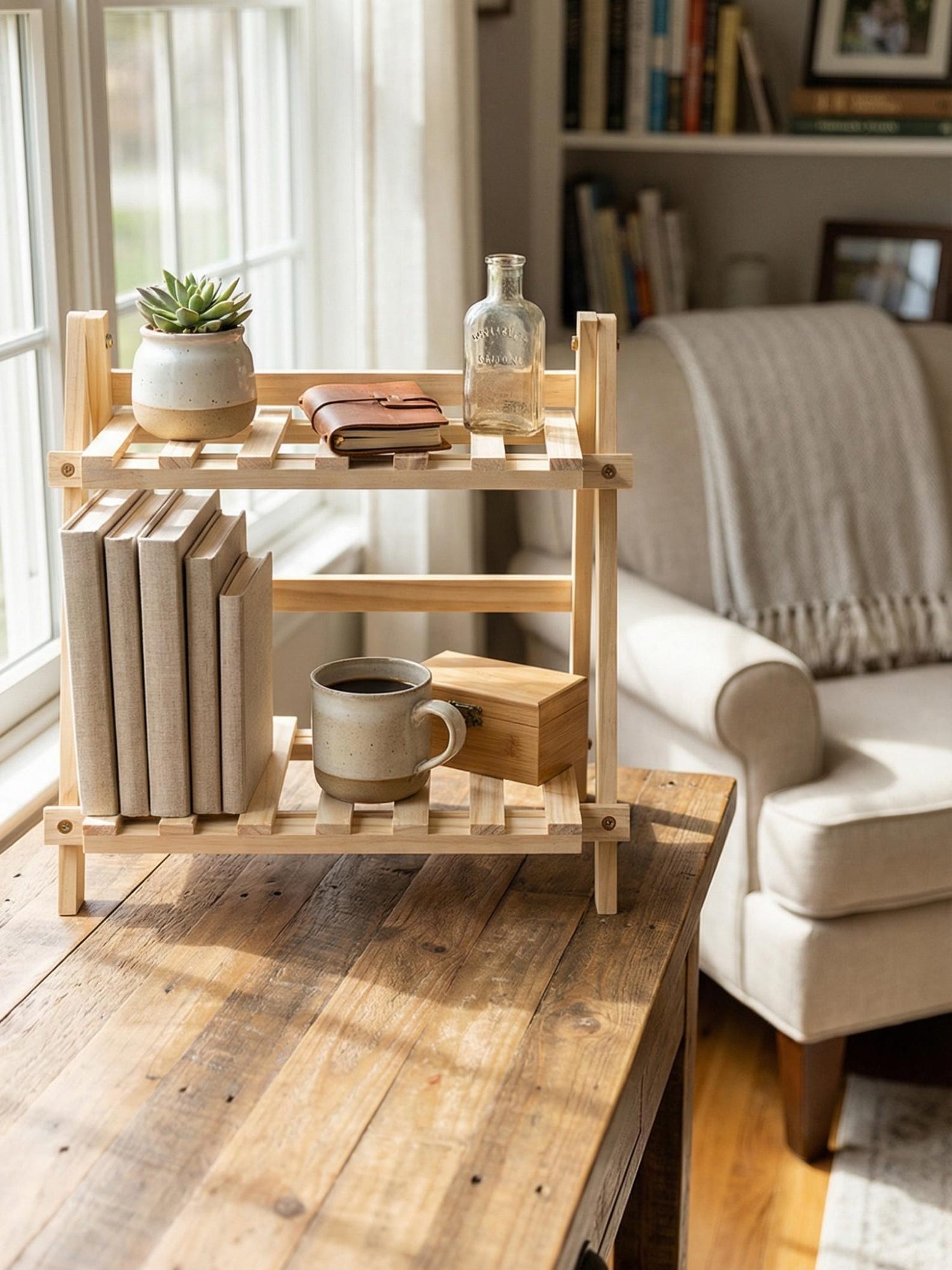 Two Tier Wooden Countertop Shelf Organizer for Desk, Vanity, Kitchen ...
