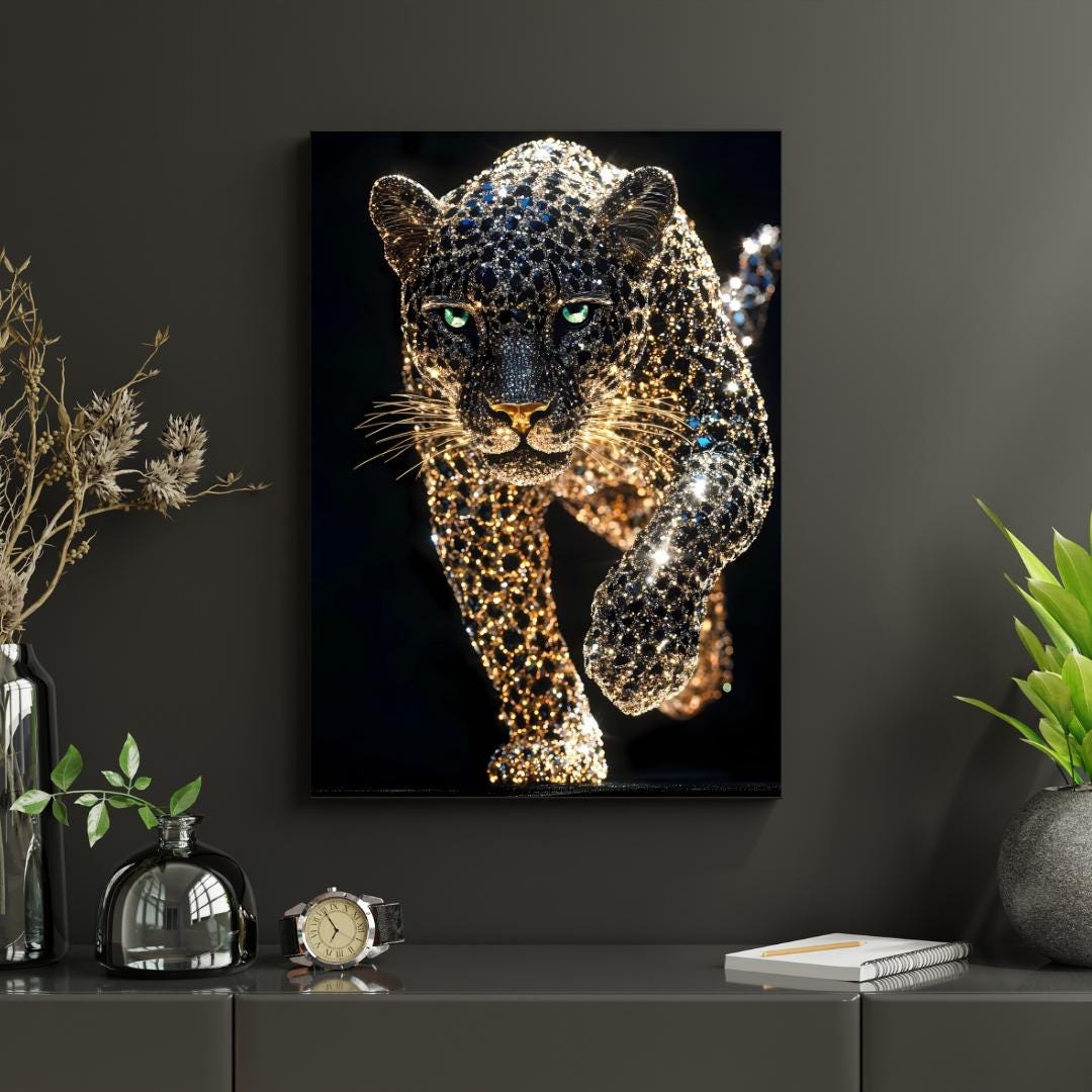 Black and Gold Panther Print: Glam Jewel-tone Animal Art (digital ...