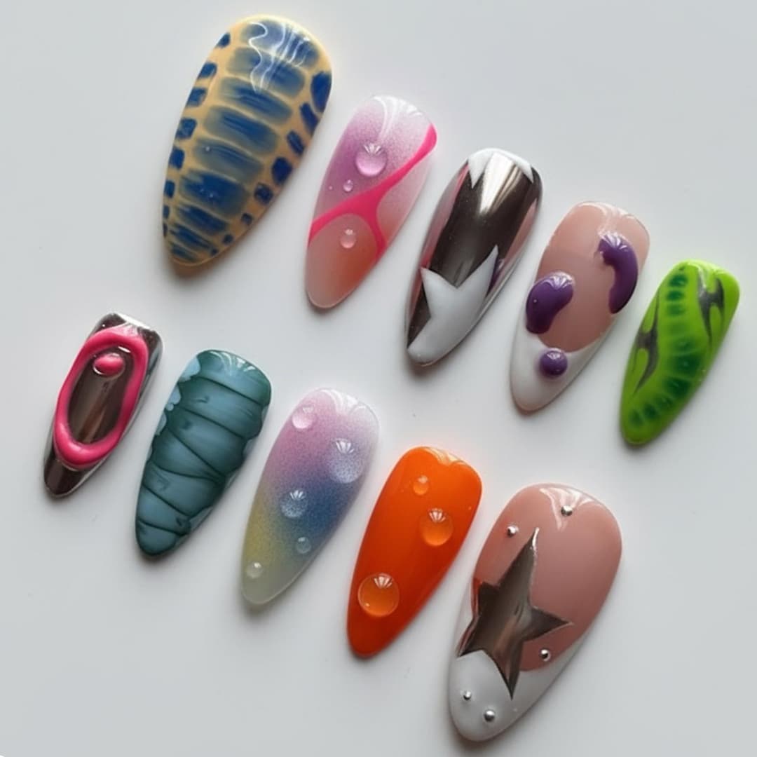 Y2K Chrome Press on Nails, 3D Neon Nail Art Set - Etsy