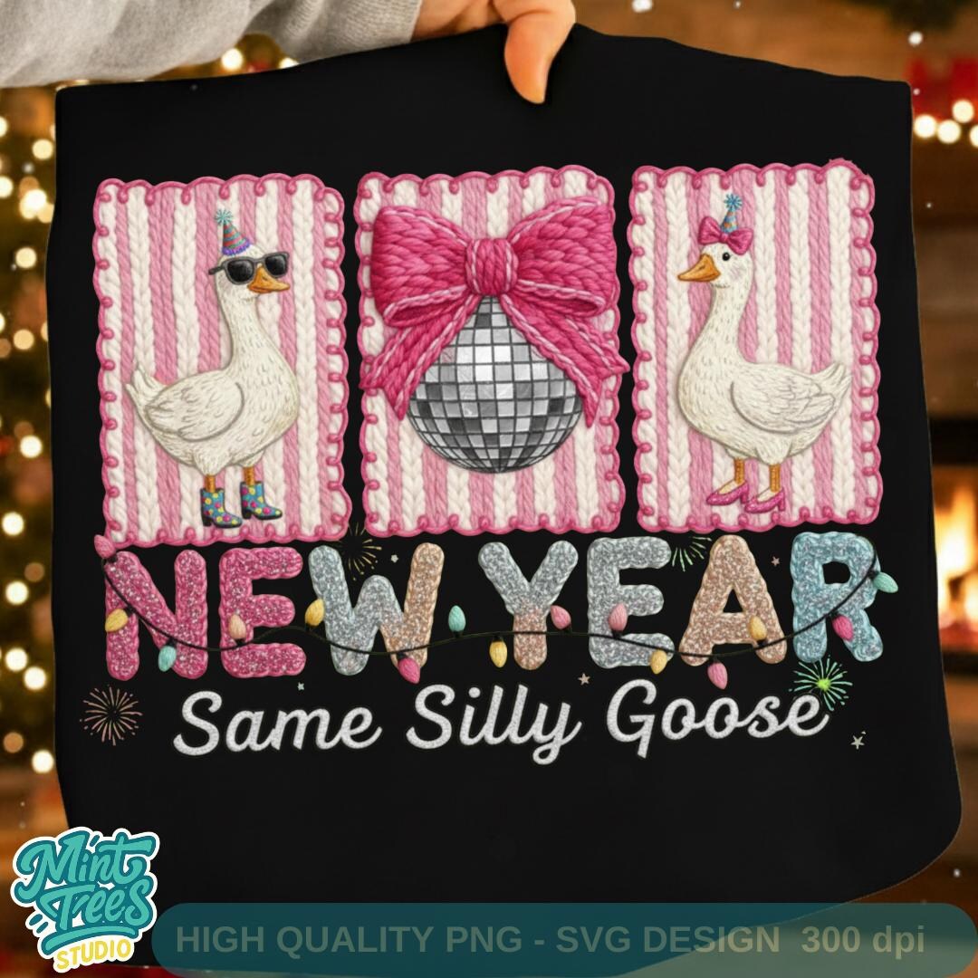 Silly Goose New Year PNG | Knit Texture Disco Ball Clipart (digital ...