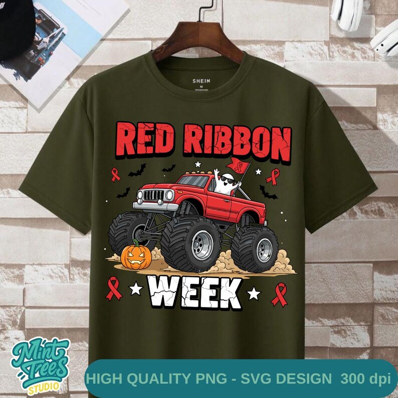 Red Ribbon Week Monster Truck Ghost PNG | School Awareness - Etsy