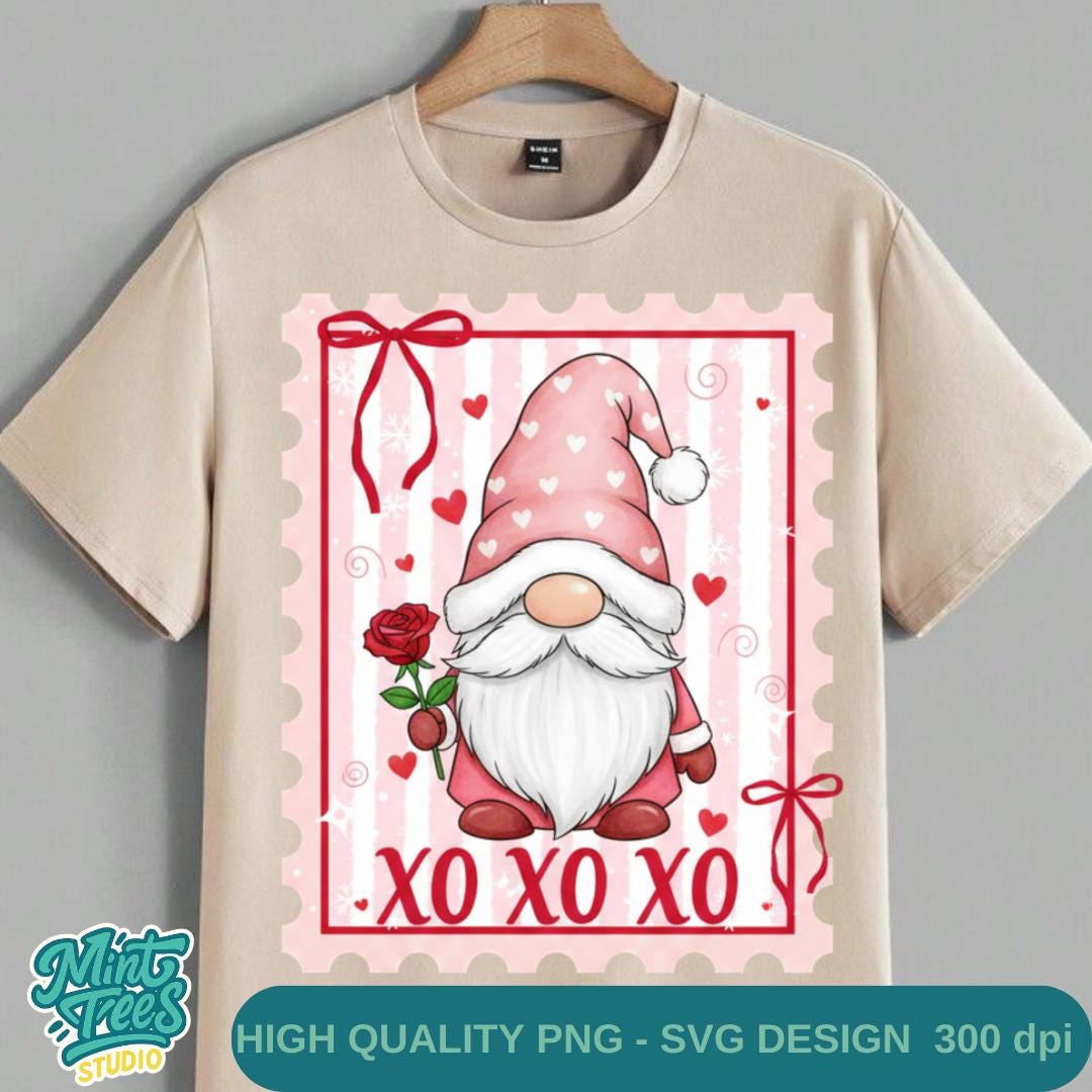 XO XO XO Valentine Gnome Png | Cute Valentine Gnome Gift | Editable ...