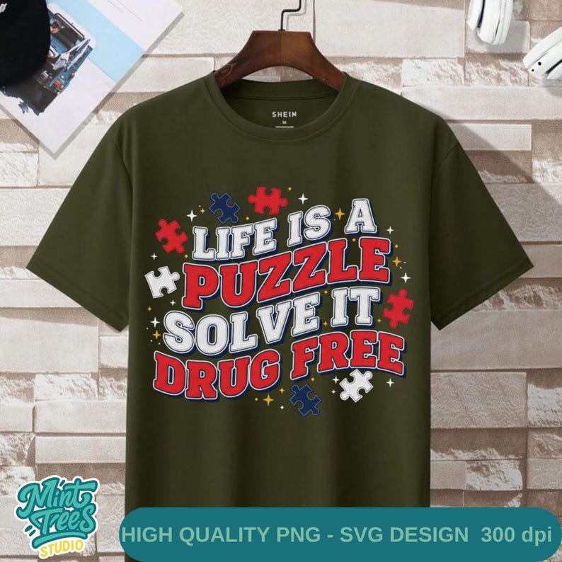 Life is a Puzzle Solve It Drug Free PNG | Red Ribbon Week Embroidery ...