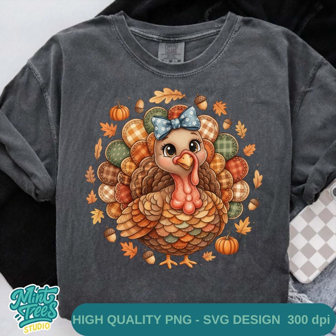 Cute Turkey PNG | Fall Thanksgiving Sublimation Design | Autumn Plaid ...