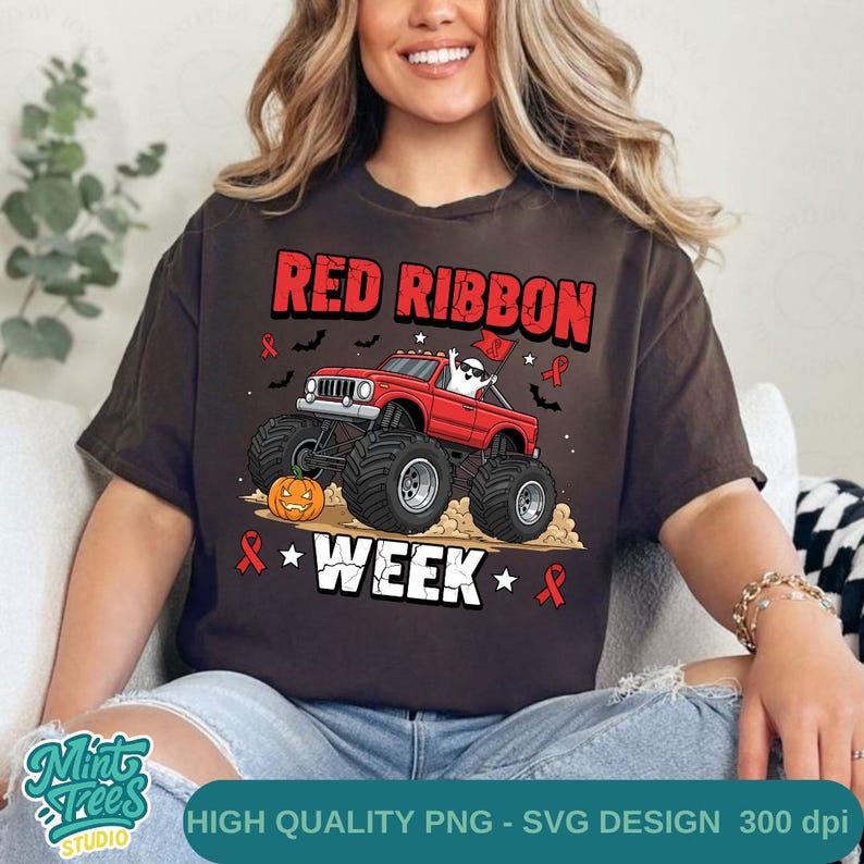 Red Ribbon Week Monster Truck Ghost PNG | School Awareness - Etsy