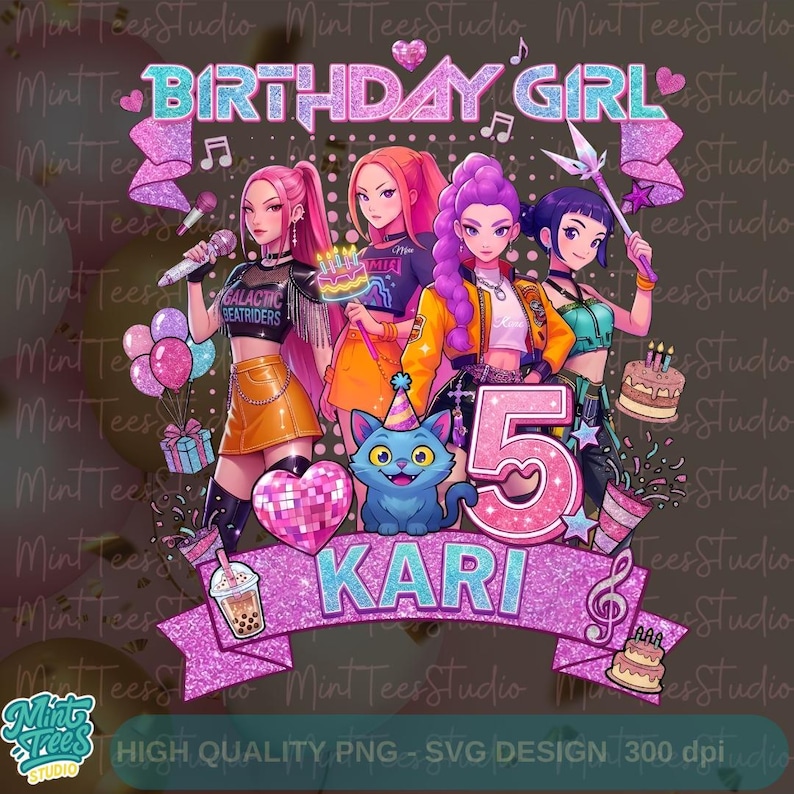 Editable Birthday Girl PNG | Custom Name Age PNG | Pop Star Party Shirt ...