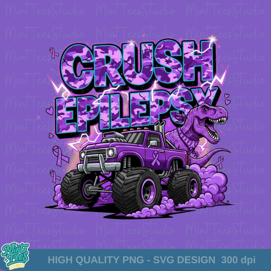 Crush Epilepsy Monster Truck & T-rex Design | Purple Ribbon PNG - Etsy