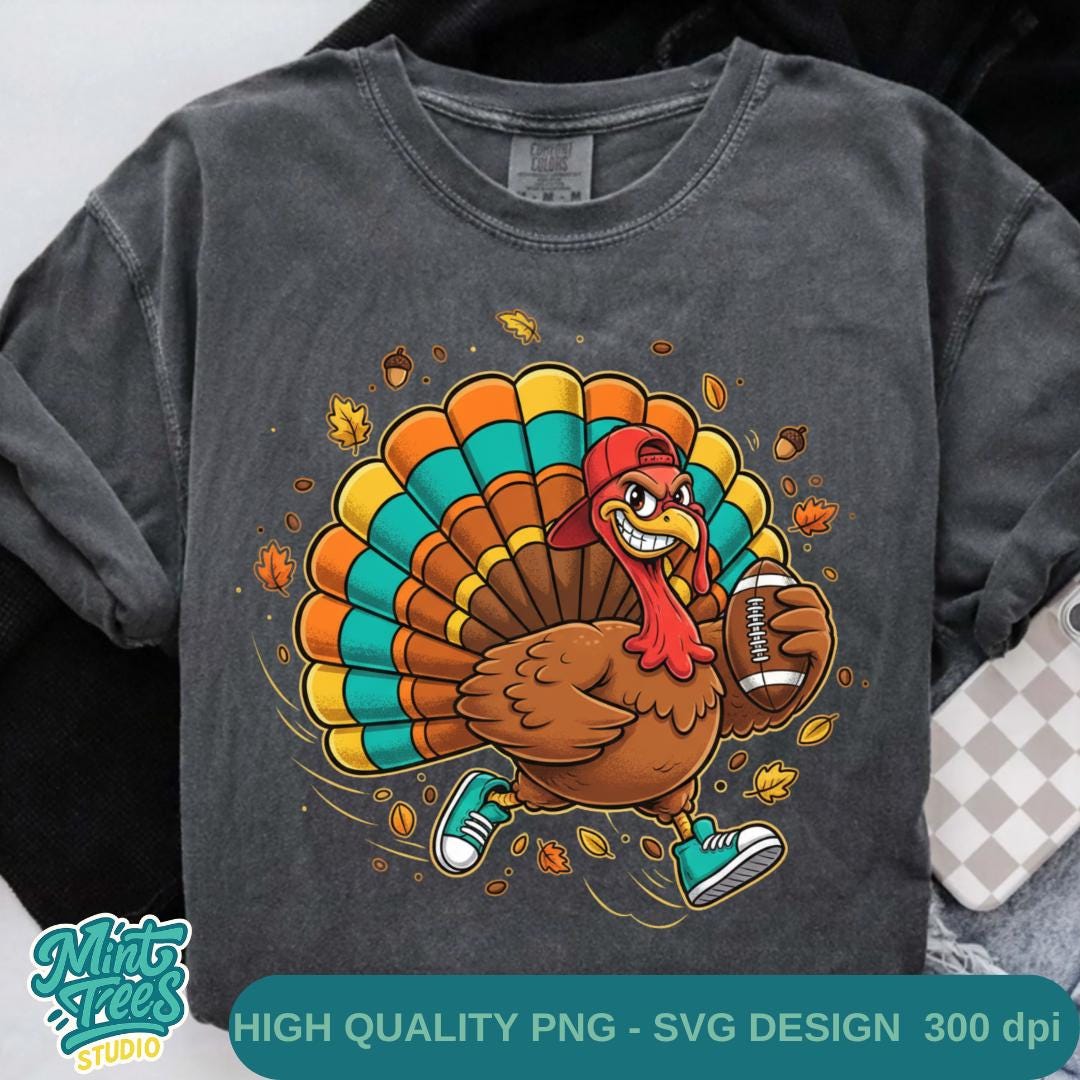 Cool Football Turkey PNG | Funny Thanksgiving Sublimation Design | Fall ...