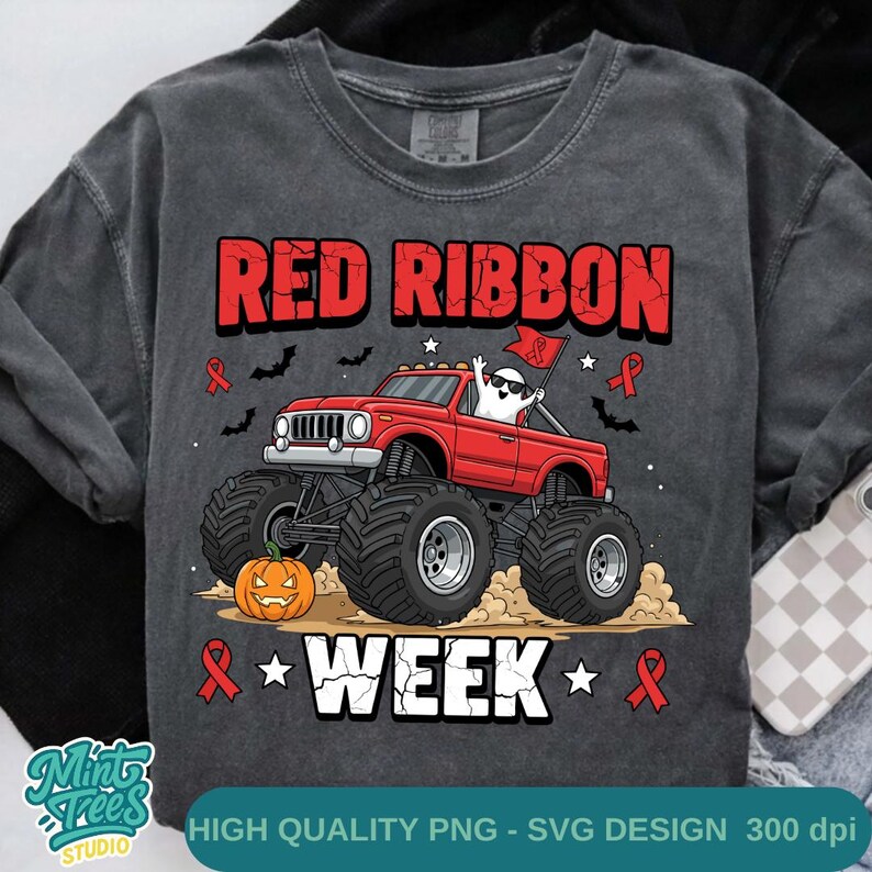 Red Ribbon Week Monster Truck Ghost PNG | School Awareness - Etsy