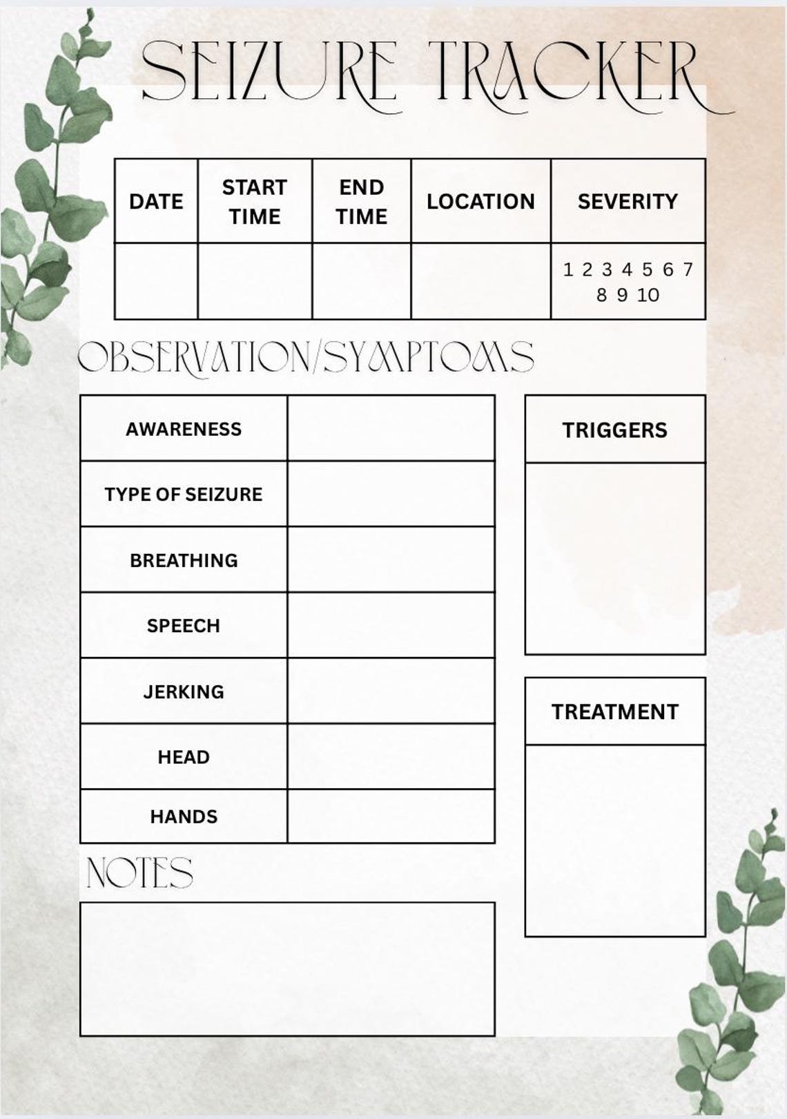 Printable Seizure Tracker I Downloadable PDF - Etsy