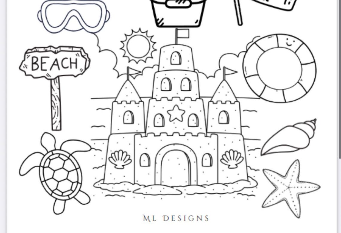 Summer Fun Coloring | Printable 2 Sheets - Etsy