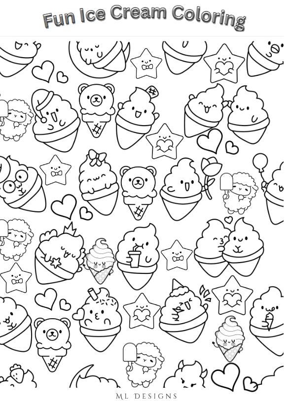Ice Cream Coloring Fun| Printable 2 Sheets - Etsy