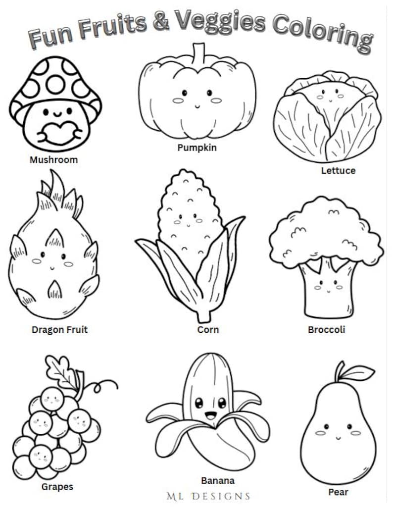 Enjoyable Summer Coloring Fruits & Veggies .printable 2 Sheets - Etsy