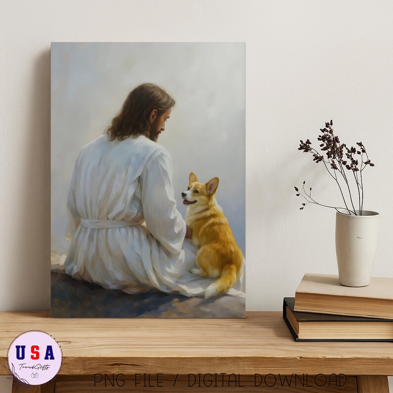 Jesus and Corgi Digital Download - Christian Wall Art Printable - Pet ...