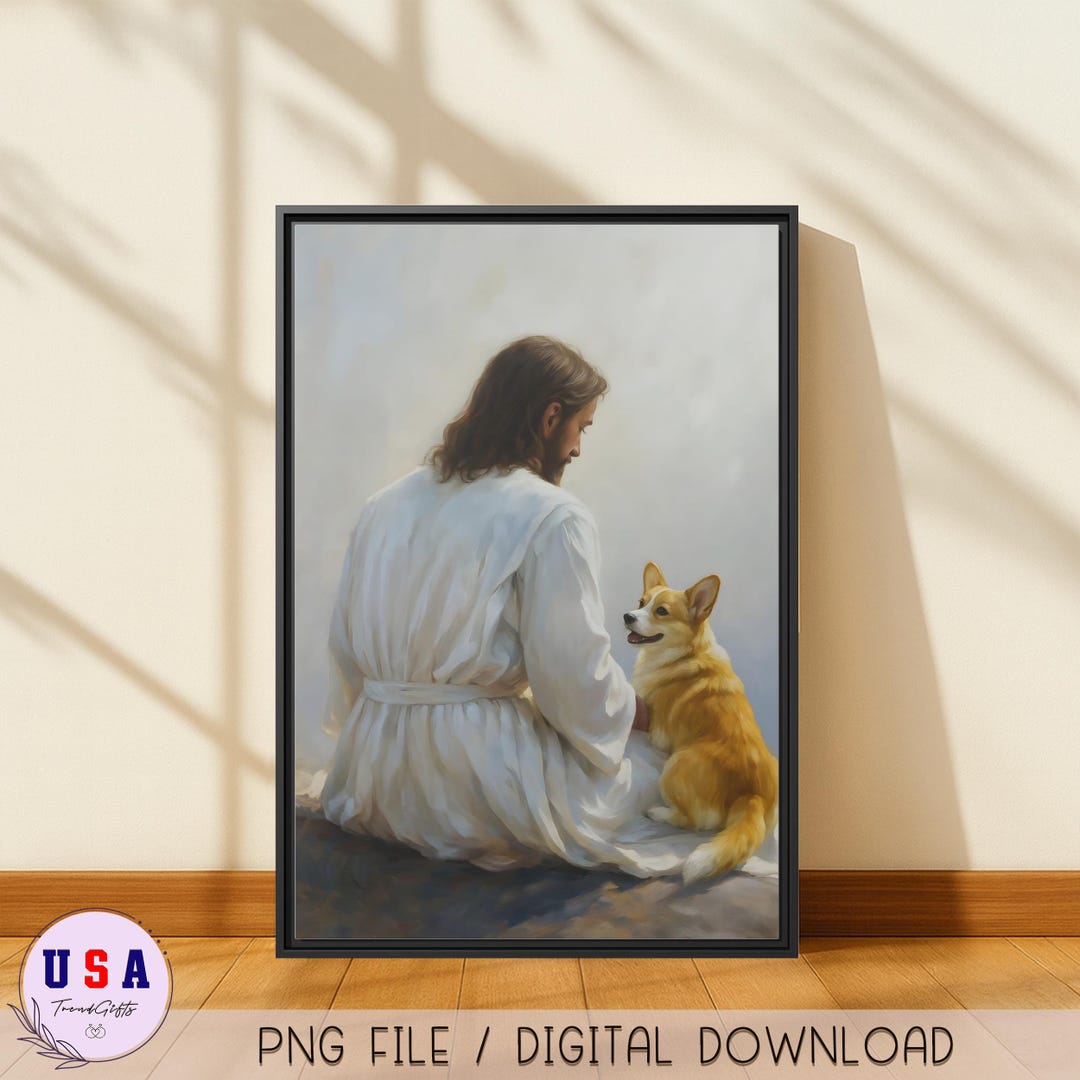 Jesus and Corgi Digital Download - Christian Wall Art Printable - Pet ...