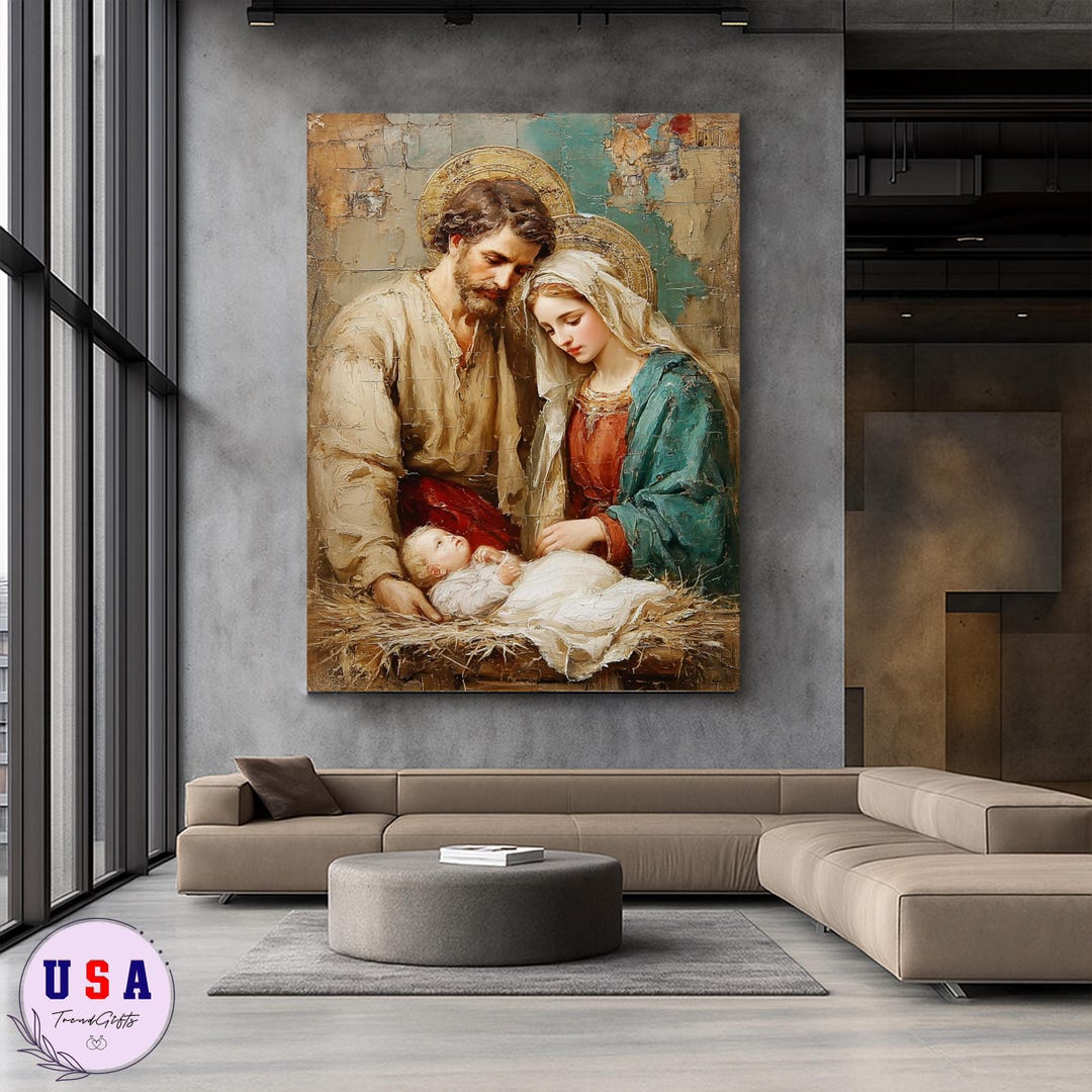 Joseph, Mary and Baby Jesus Canvas & Poster - Holy Family Nativity - Etsy