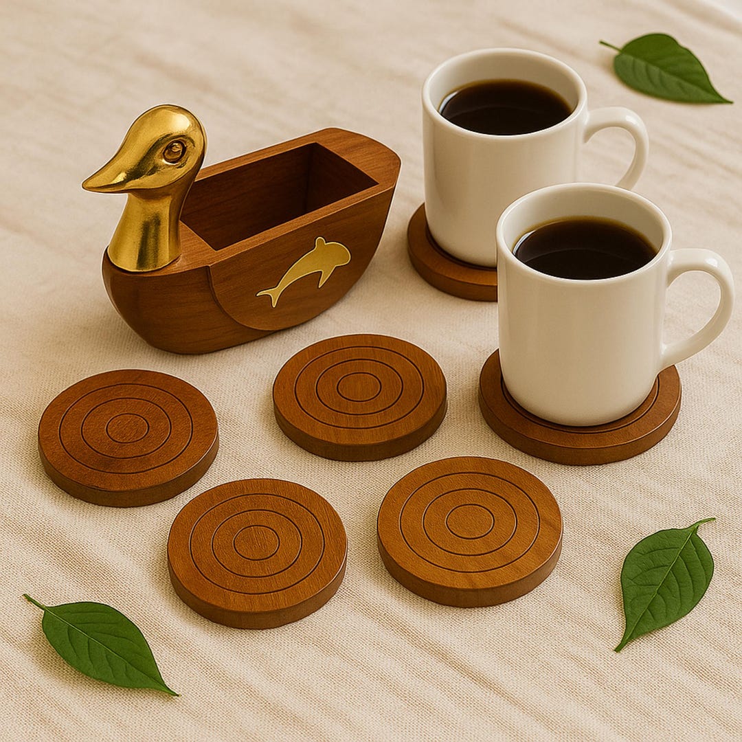 Sheesham Wood Coasters - Brass Inlay Duck Holder - Set of 6 - Etsy