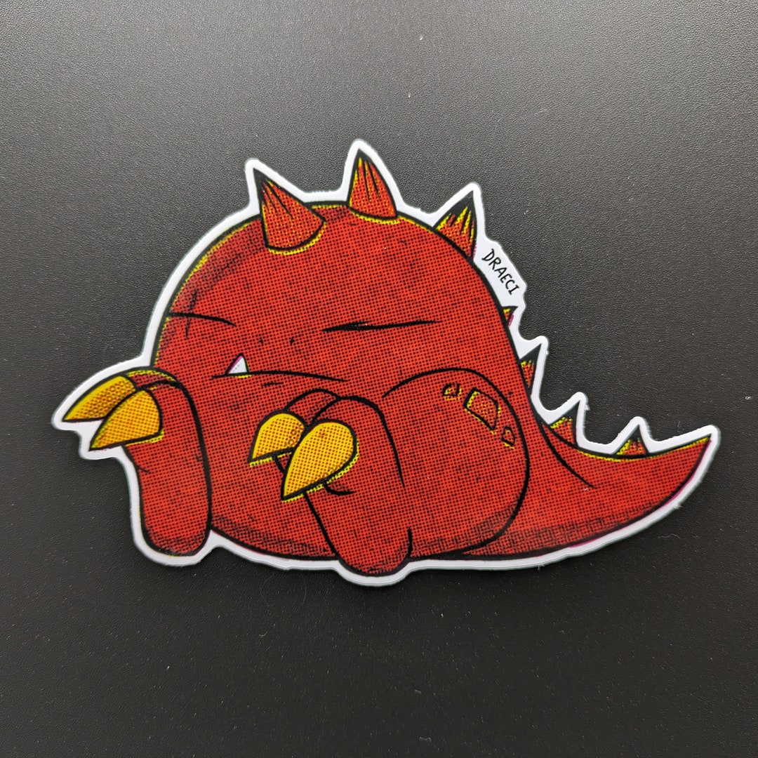 Gloss Vinyl Sticker Decal - Sleepy Fat Red Squig Monster - 10cm (4 Inch ...