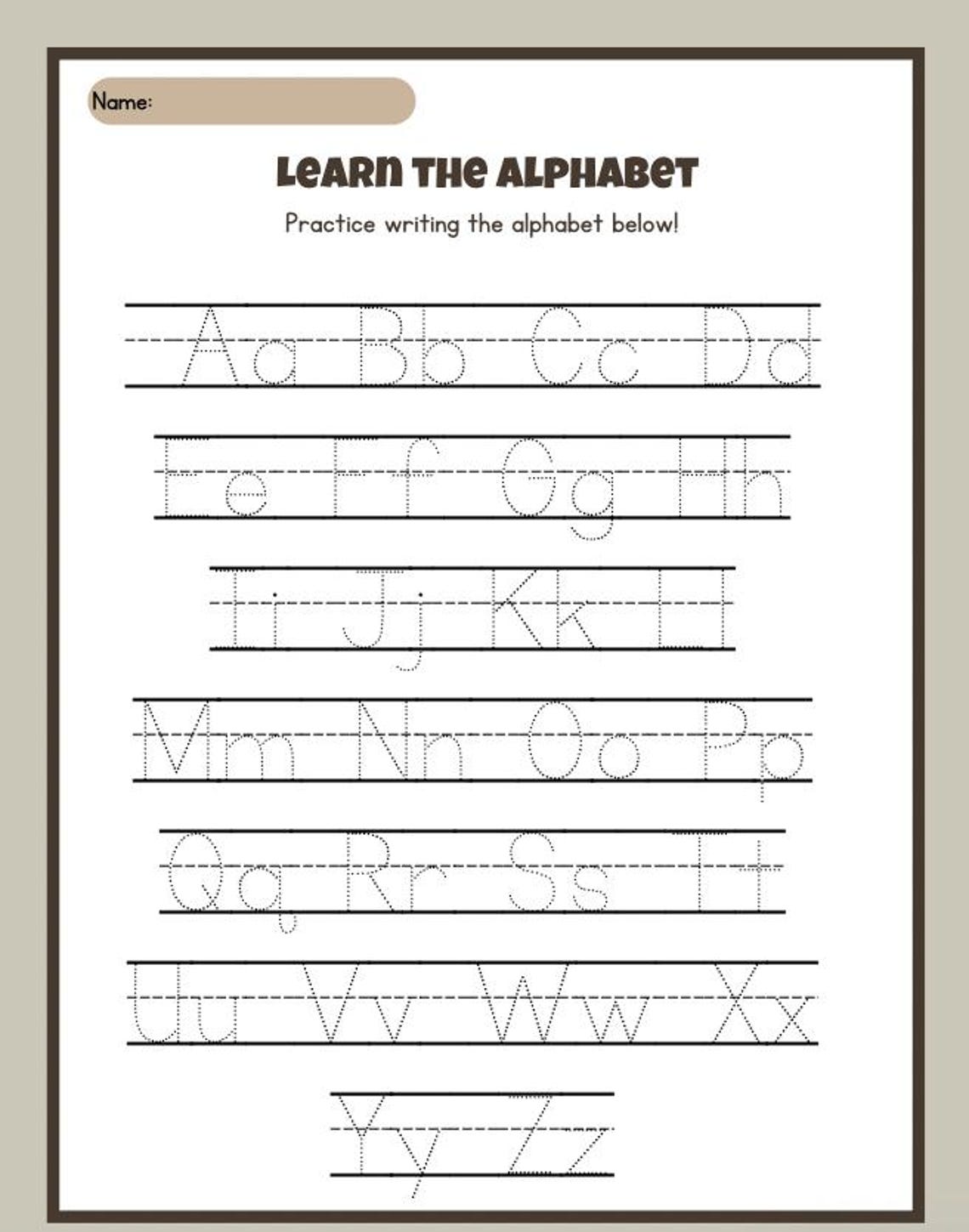 Alphabet Writing Practice Sheet | Learn the Abcs Printable for Kids ...
