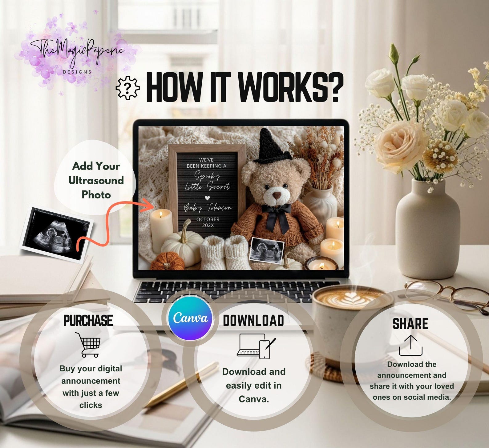 Halloween Pregnancy Announcement Digital, Fall Baby Reveal, Little Boo ...