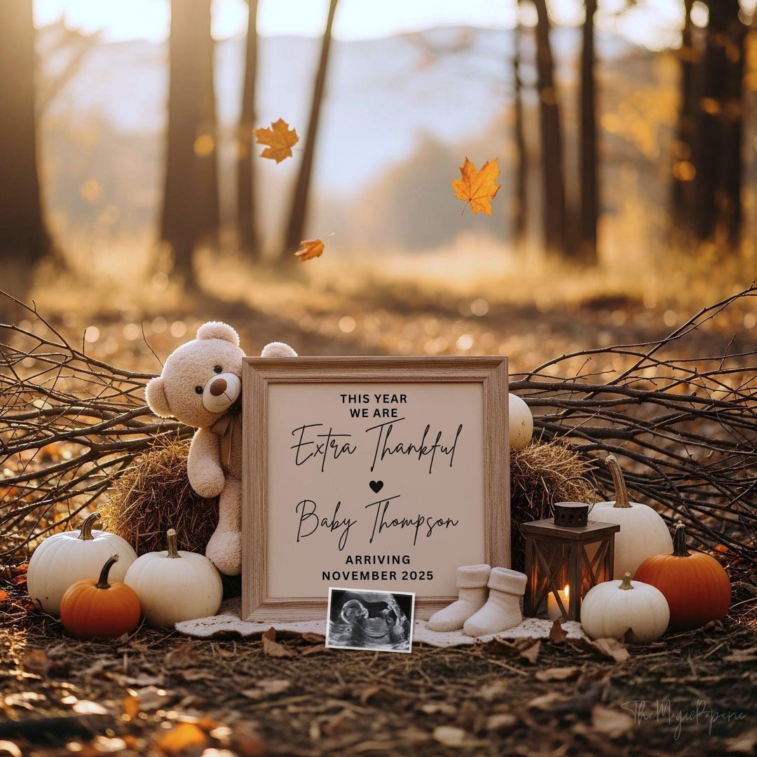 Thanksgiving Fall Pregnancy Announcement, Autumn Gender Neutral Baby ...
