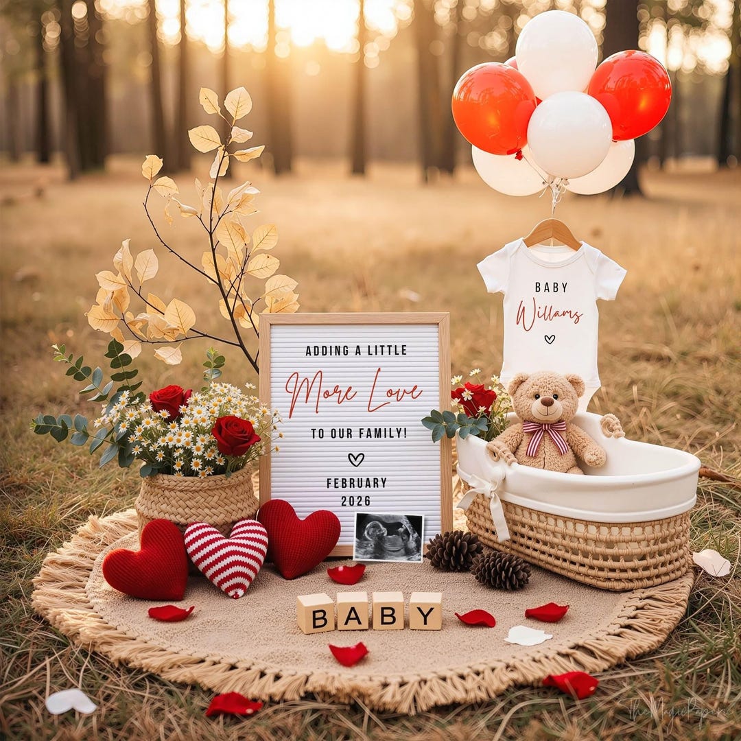 Valentines Day Pregnancy Reveal Announcement Digital February Baby ...