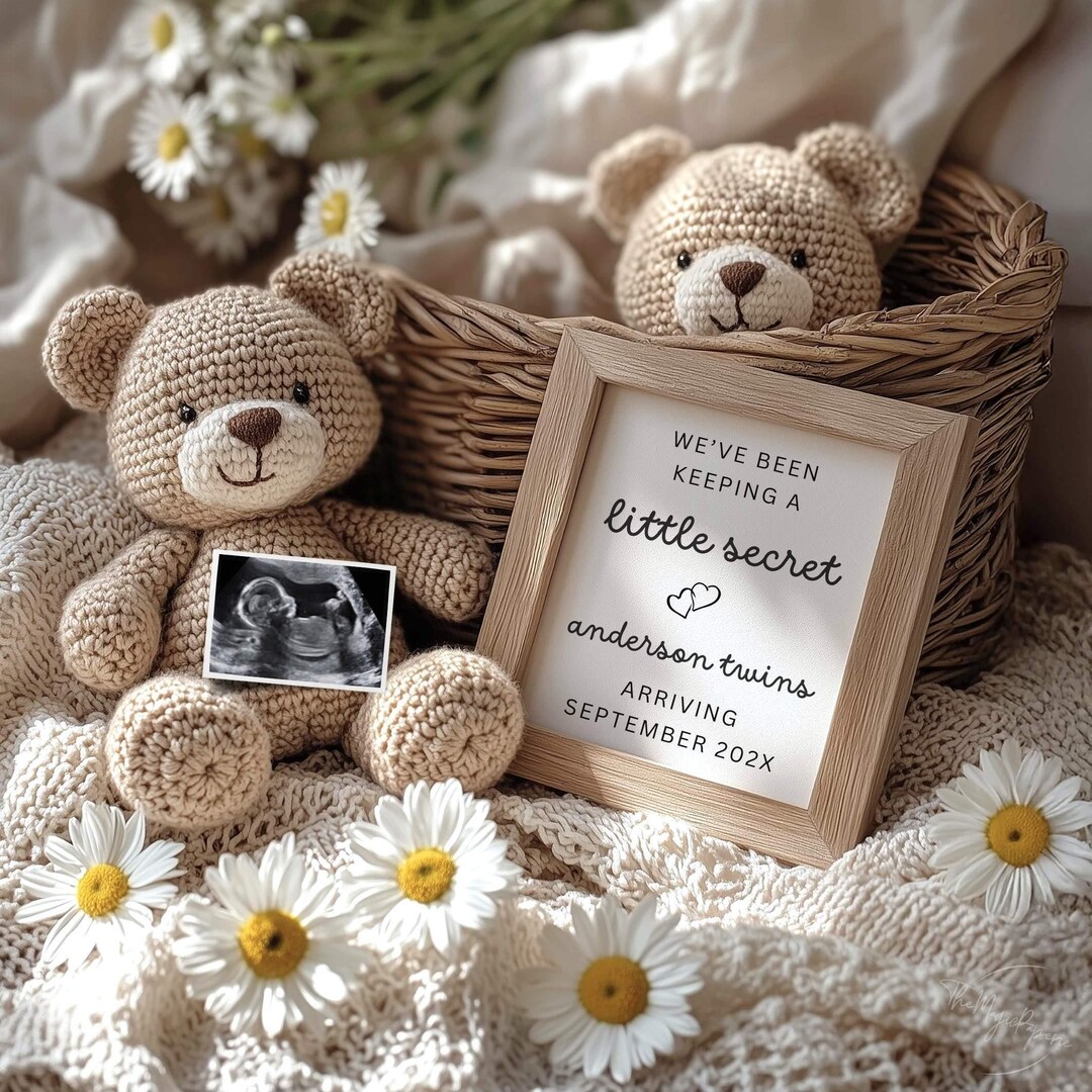 Boho Twin Pregnancy Announcement Digital Twins Baby Reveal Neutral Twin ...