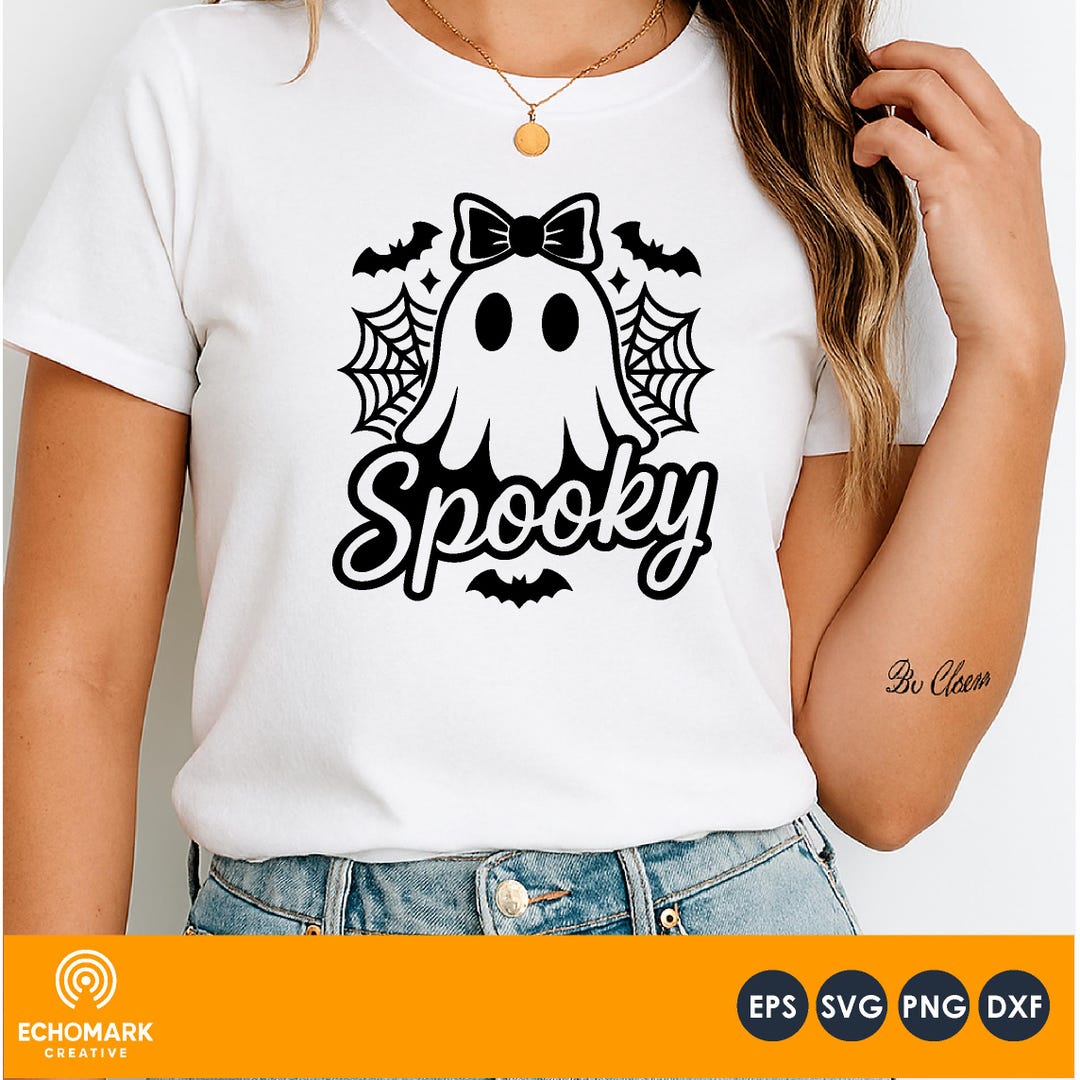 Spooky Ghost Halloween SVG – Bow, Bats, Webs Clipart (digital Download ...