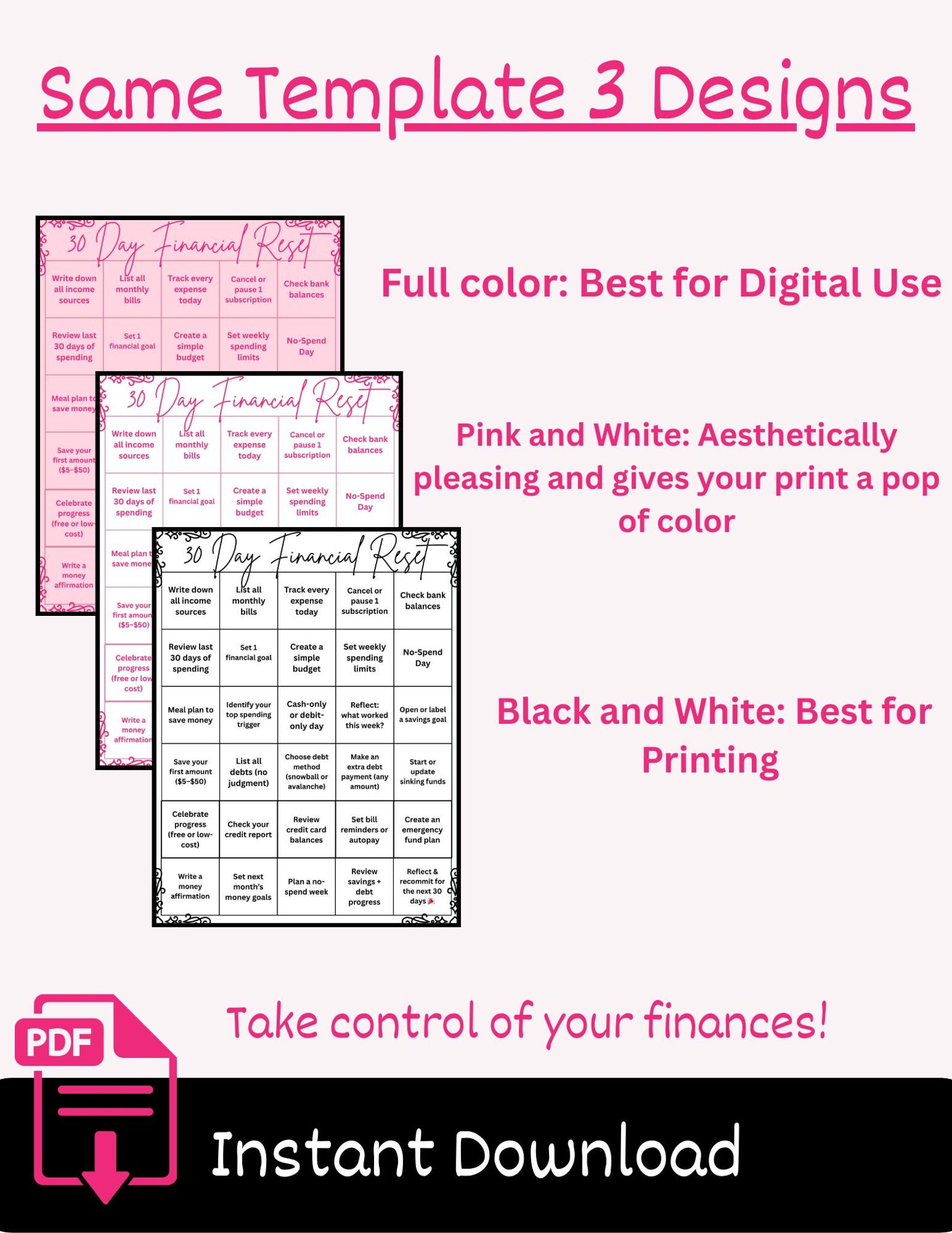30 Day Financial Reset Calendar | Printable Money Challenge | Monthly ...