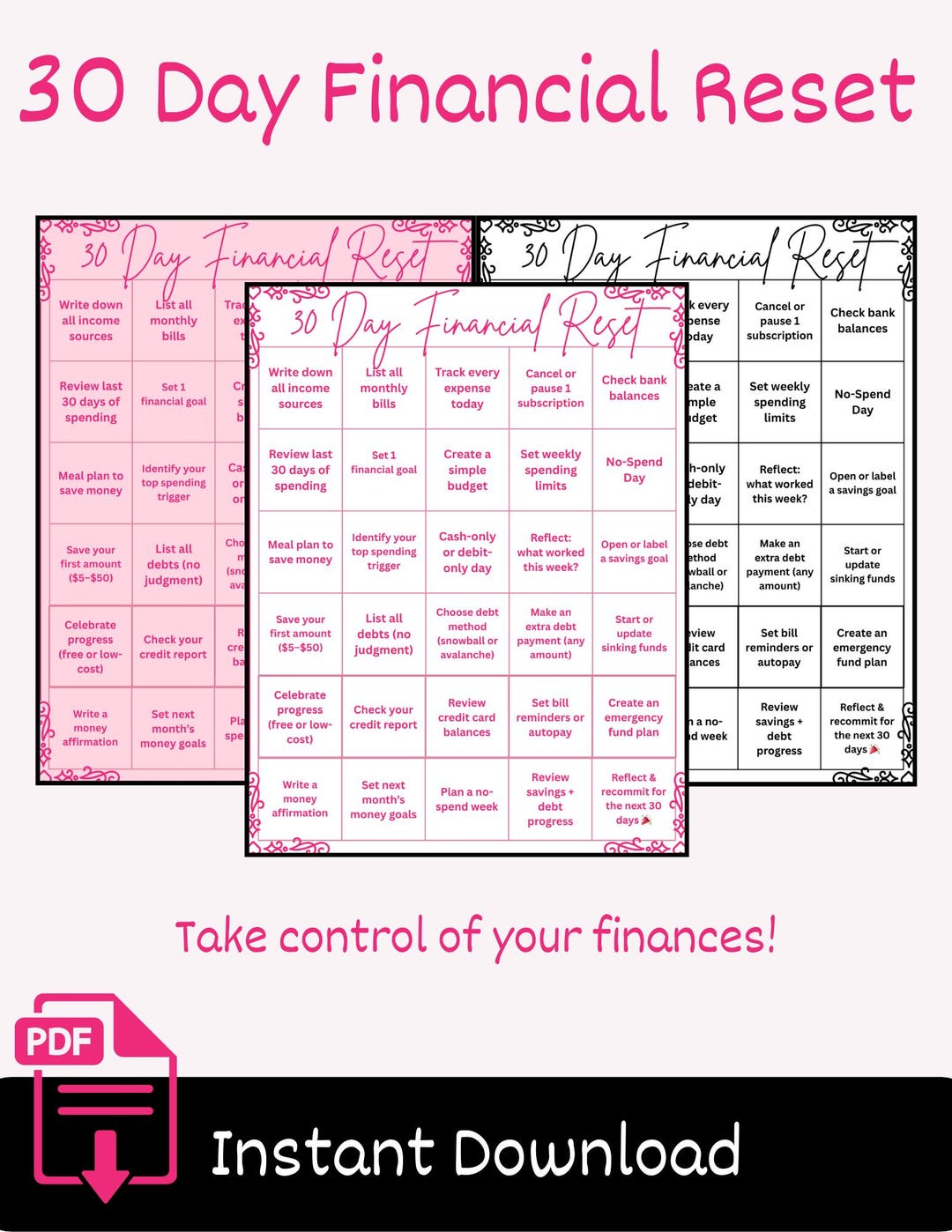 30 Day Financial Reset Calendar | Printable Money Challenge | Monthly ...