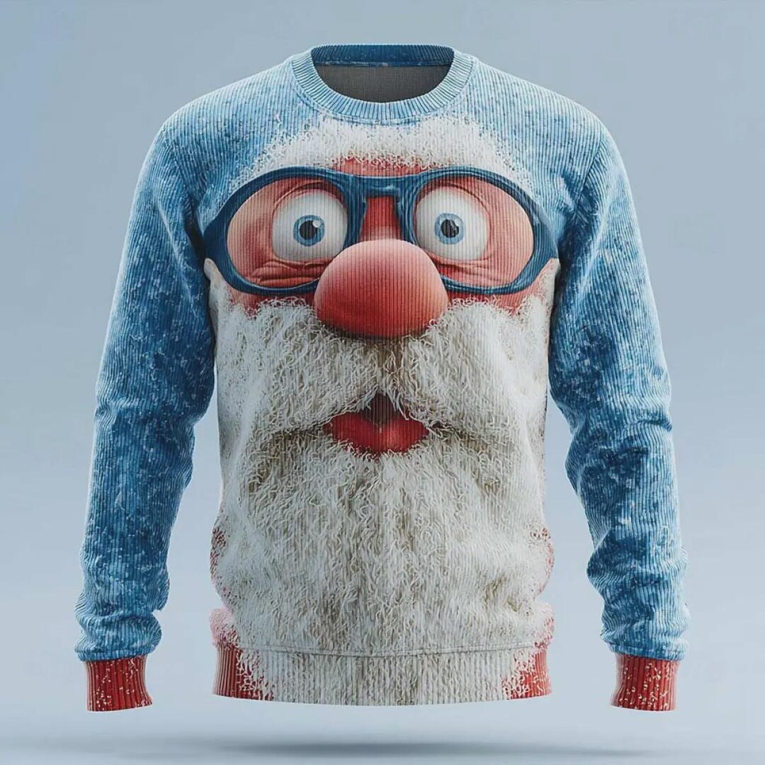 Vintage Santa Face 3D Print Ugly Christmas Sweater Funny Holiday Jumper ...