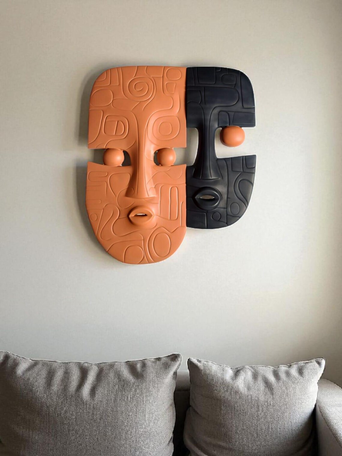 Mid Century Modern Wall Mounted Mask • Abstract Sculpture • Living Room ...