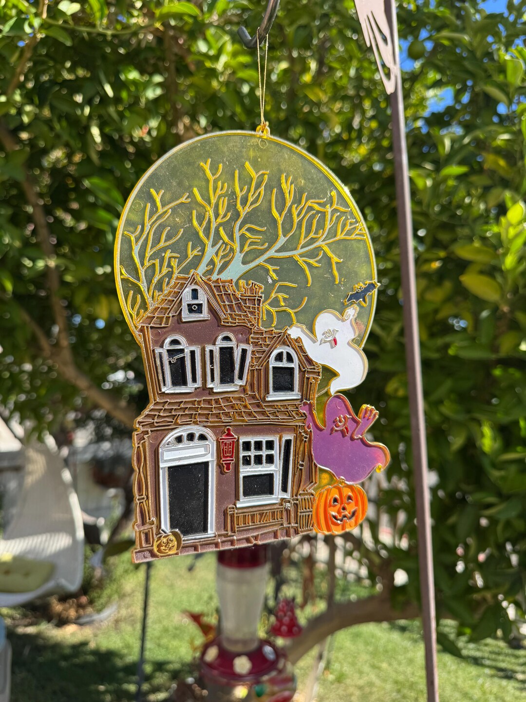 Vintage Halloween Plastic Haunted House Ghost Pumpkin Halloween Sun ...