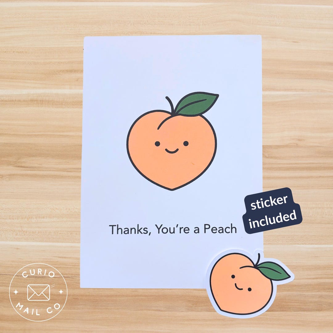 Thanks, You're a Peach – Peach Thank You Card + Matching Sticker - Etsy
