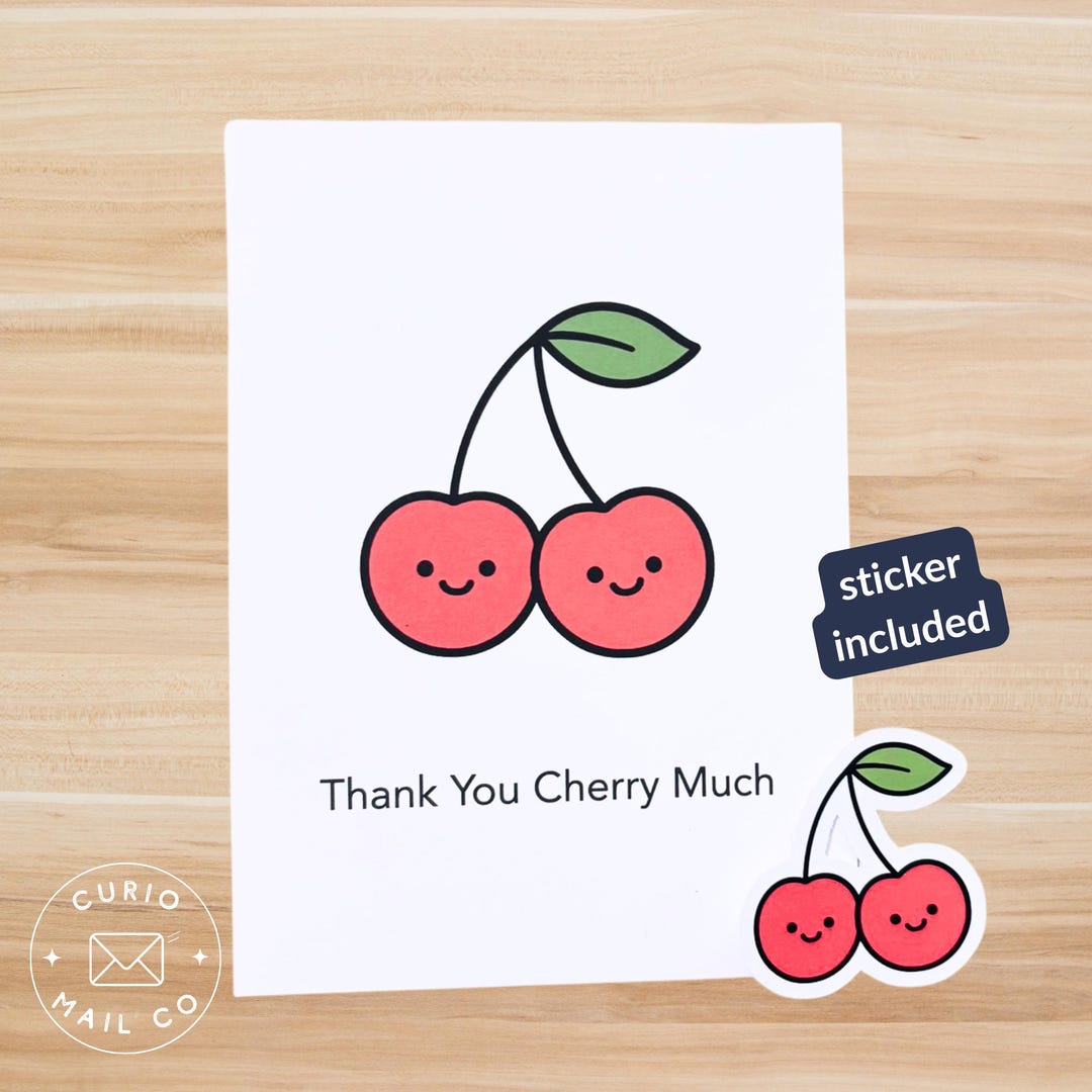 Thank You Cherry Much – Cherries Thank You Card + Matching Sticker - Etsy