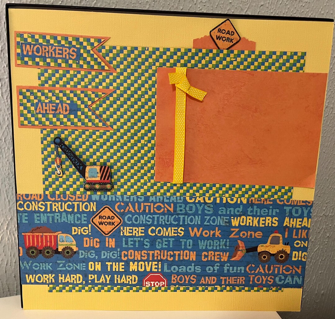 Construction Vehicles Scrapbook Layout: Boy Birthday Gift, 12x12 ...
