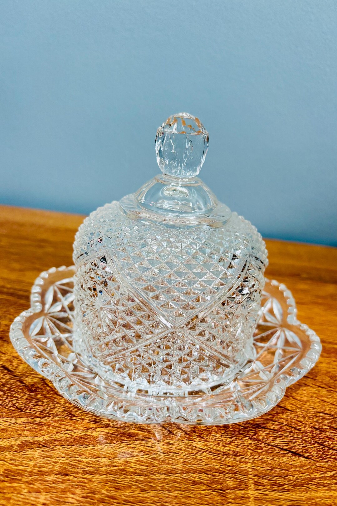 Vintage Avon Fostoria Crystal Butter Dish – Starburst Diamond Pattern ...