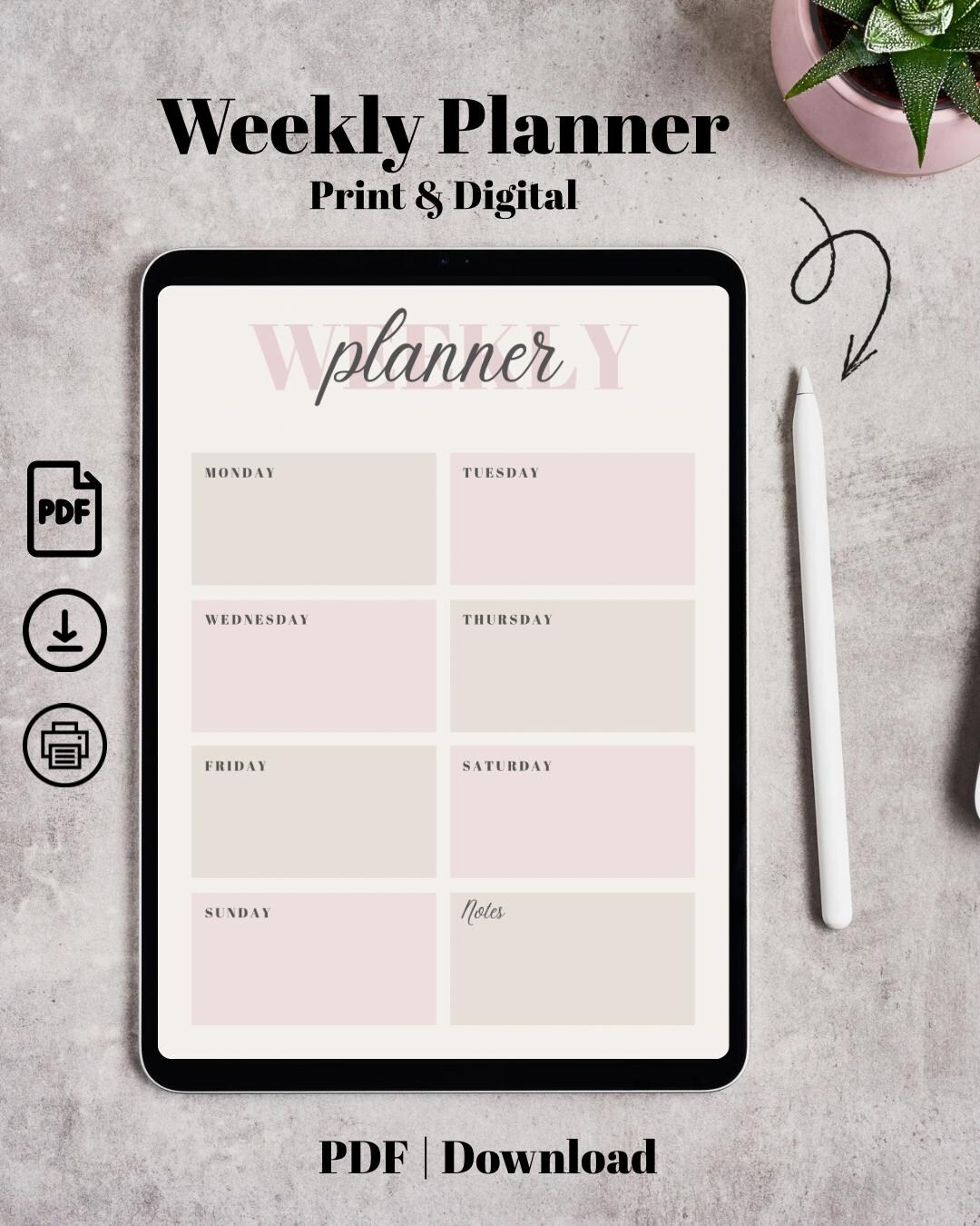 Minimalist Weekly Planner Printable | Simple Productivity Planner ...