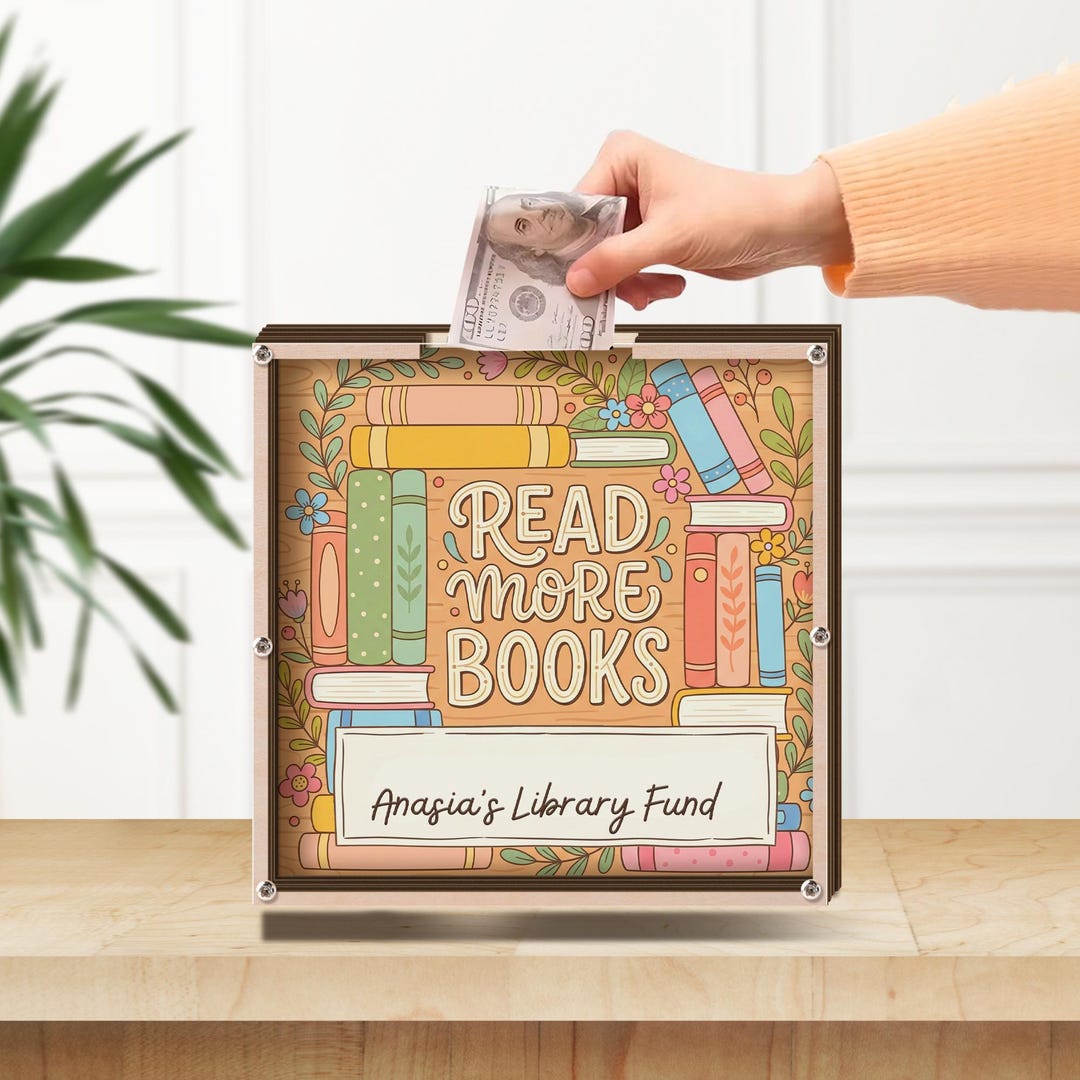 Personalized Library Fund Piggy Bank Book Lover Savings Box Reading ...