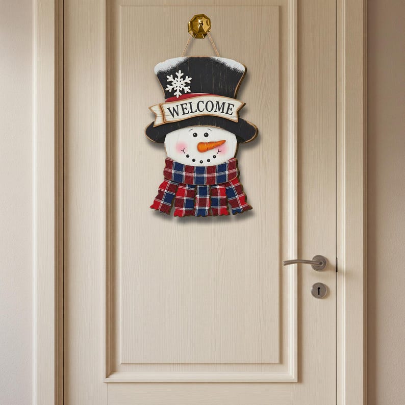 Snowman Welcome Door Sign: Rustic Winter Porch Decor - Etsy