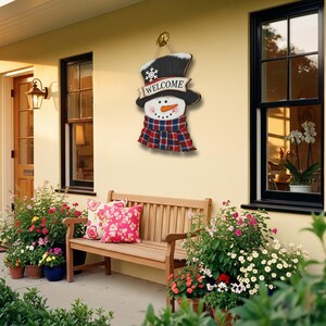 Snowman Welcome Door Sign: Rustic Winter Porch Decor - Etsy