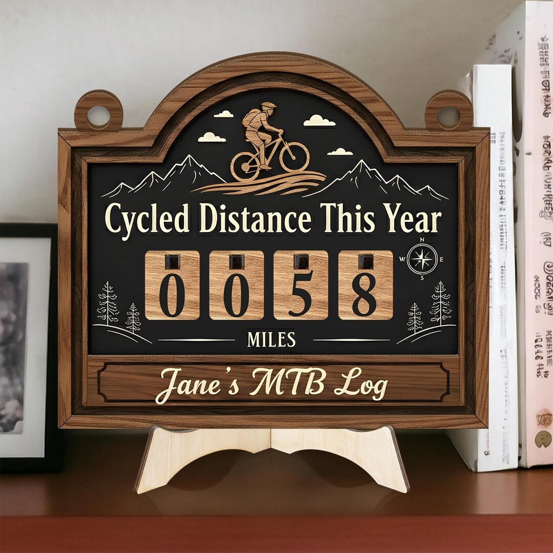 Personalized Mountain Bike Tracker Sign: Rustic Cycling Log, MTB ...