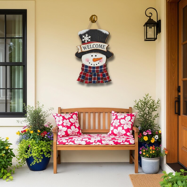 Snowman Welcome Door Sign: Rustic Winter Porch Decor - Etsy