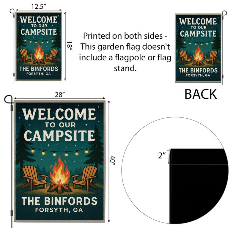 Welcome to Our Campsite Personalized Garden Flag, Custom Family Name ...