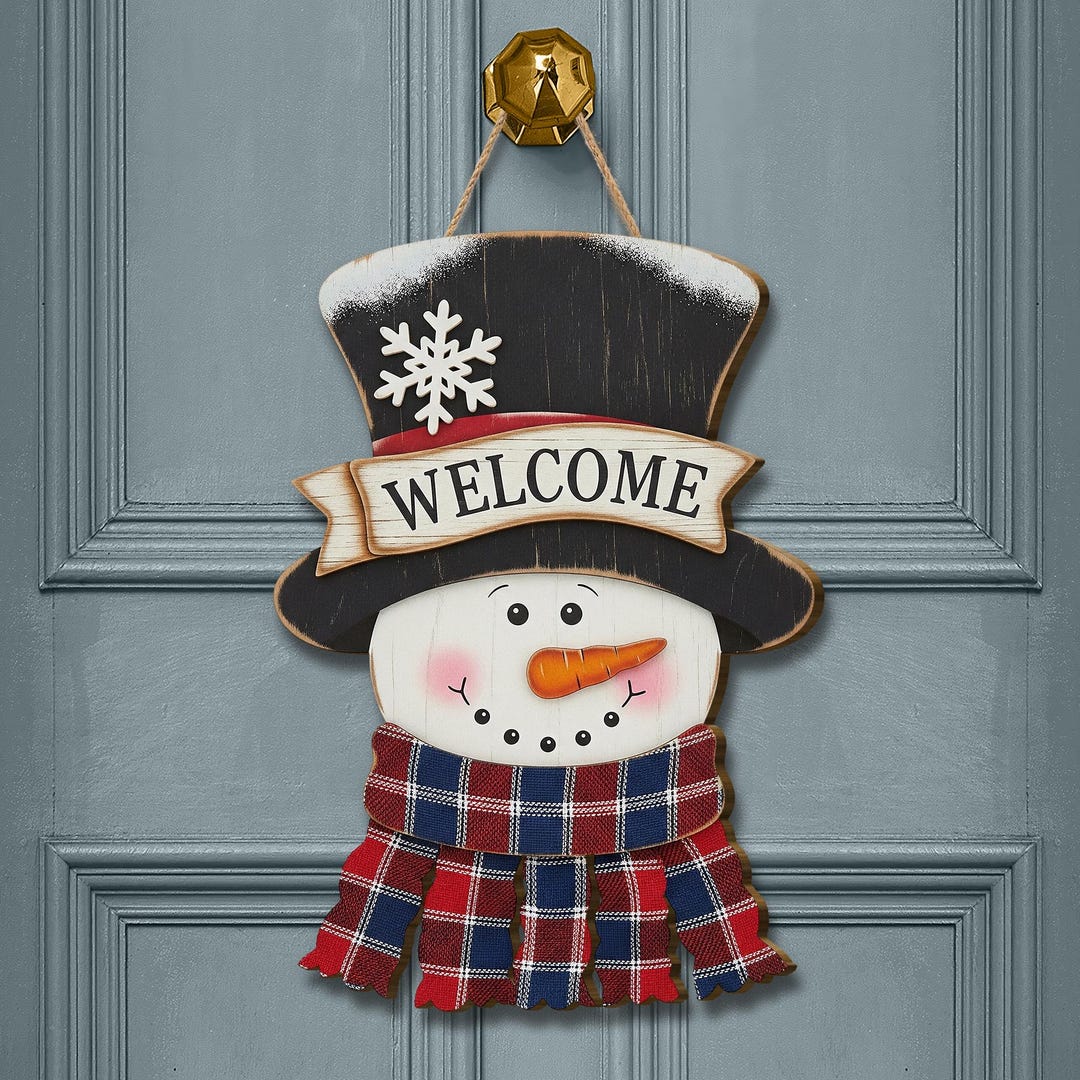 Snowman Welcome Door Sign: Rustic Winter Porch Decor - Etsy
