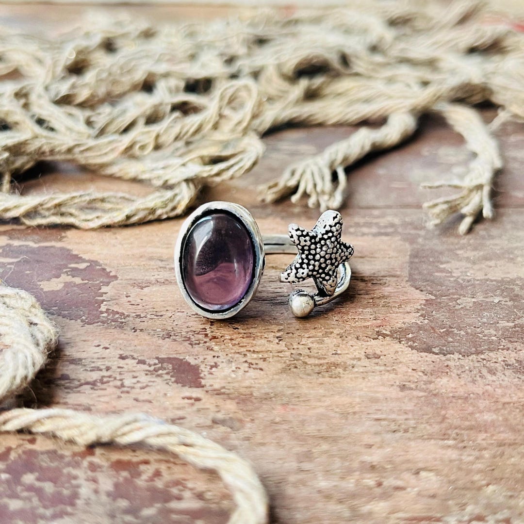 Celestial Star Amethyst Ring, 925 Sterling Silver Ring for Women, Boho ...