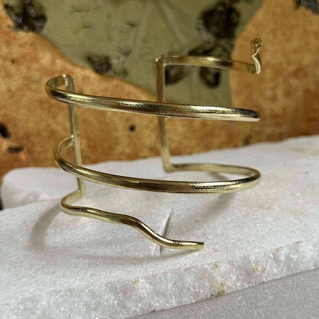 Spiral Arm Cuff Bracelet • Gold Plated Brass Coil Bangle • Minimalist ...
